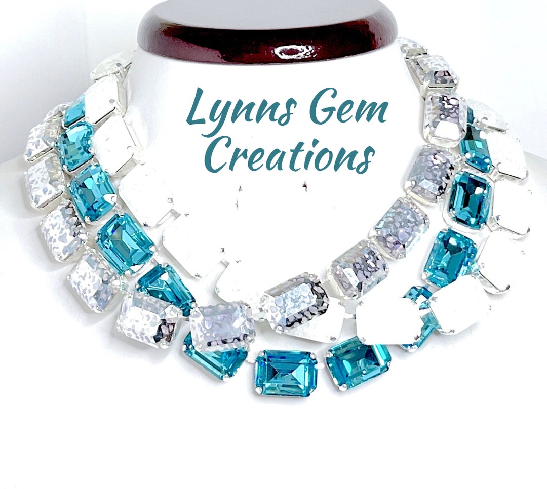 Aquamarine Blue Silver Opal Georgian Collet Necklaces, White Opal ...