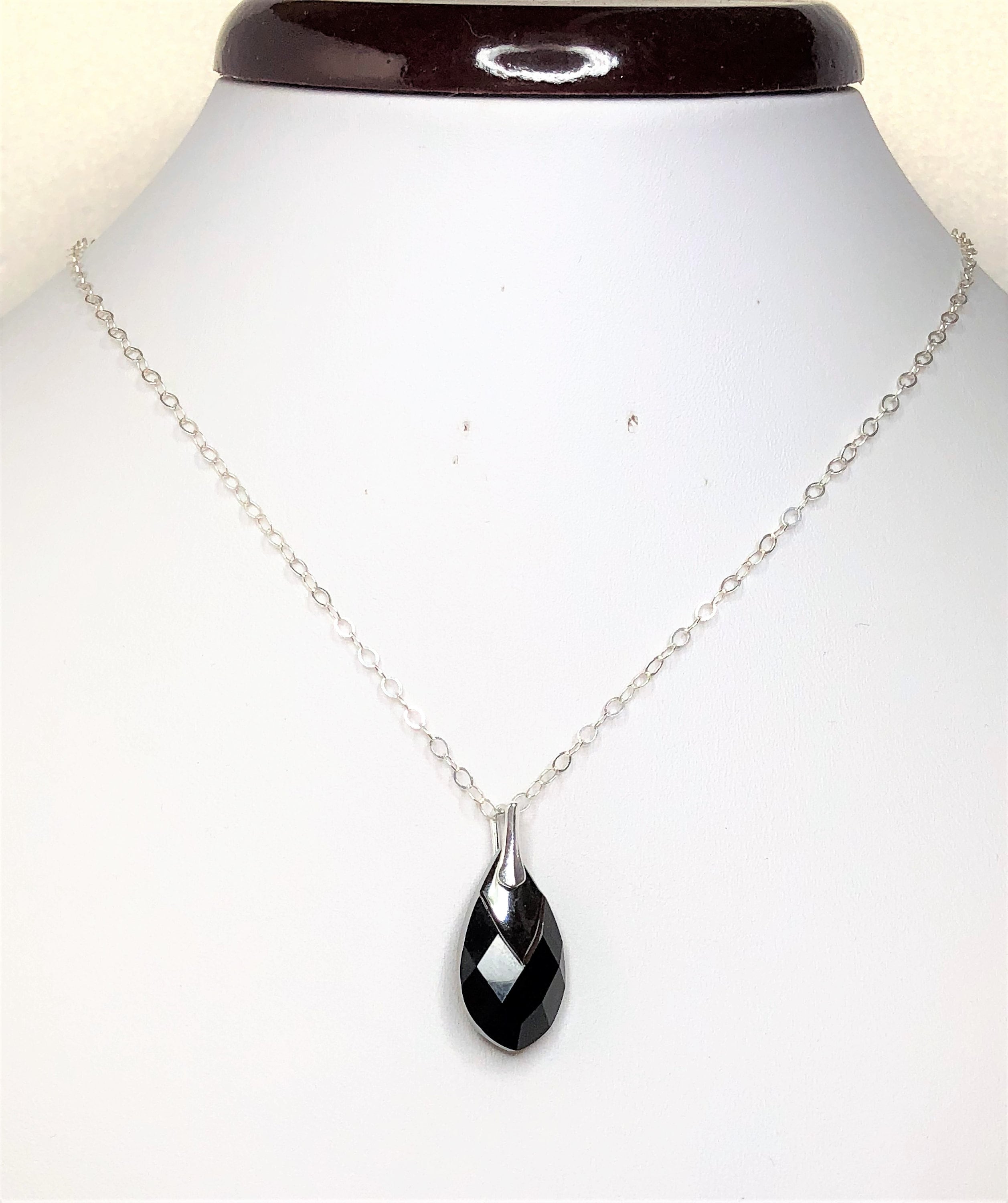 Jet Black Crystal Pendant Crystal Necklace Ebony Teardrop - Etsy UK