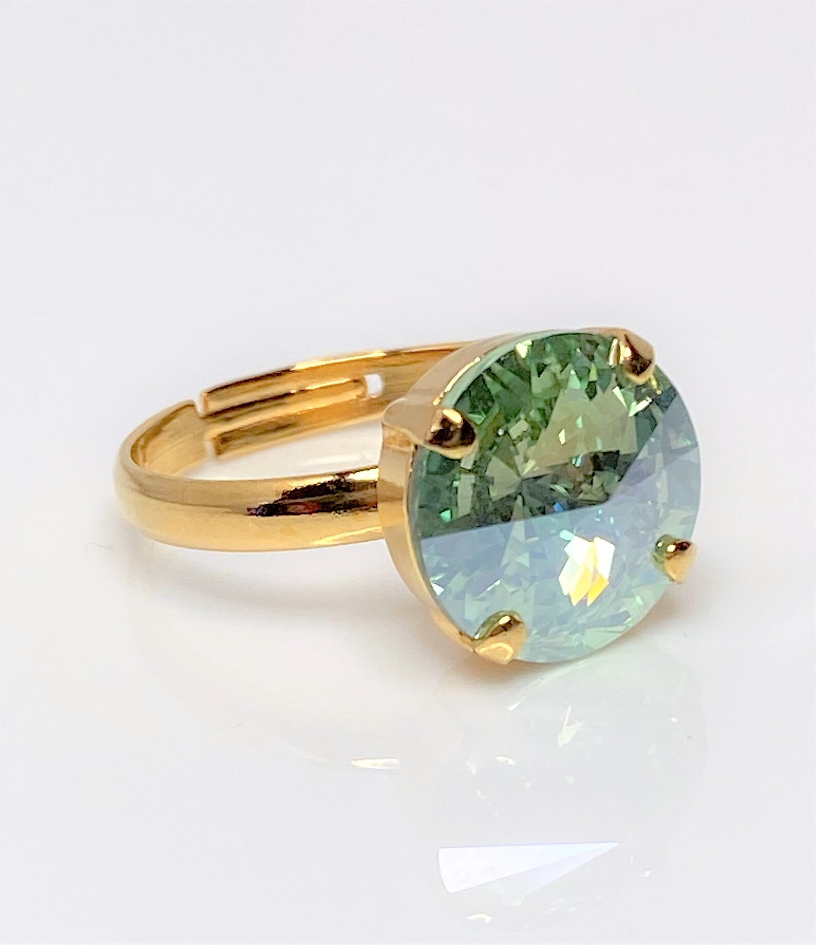 Chrysolite Moonlight Crystal Ring: Gold Plated Adjustable Statement ...