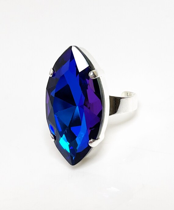 GroBer Blauer Kristallring Navette Ring Versilbert georgianische Collet Vintage Style Ringe fur Frauen Bermuda Blue Etsy