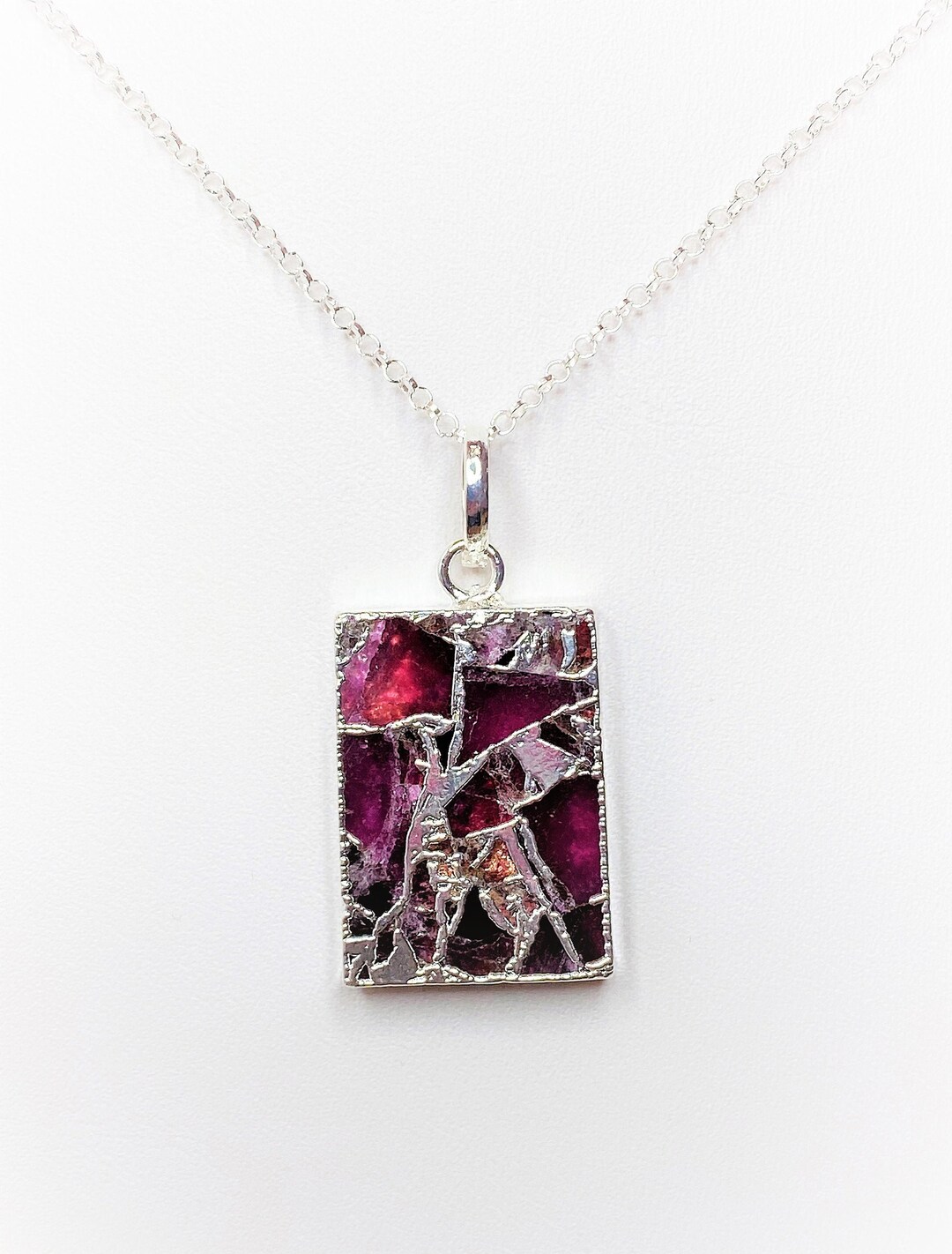 Dark Red Stone Necklace, Sterling Silver Chain, Natural Stone Gift ...