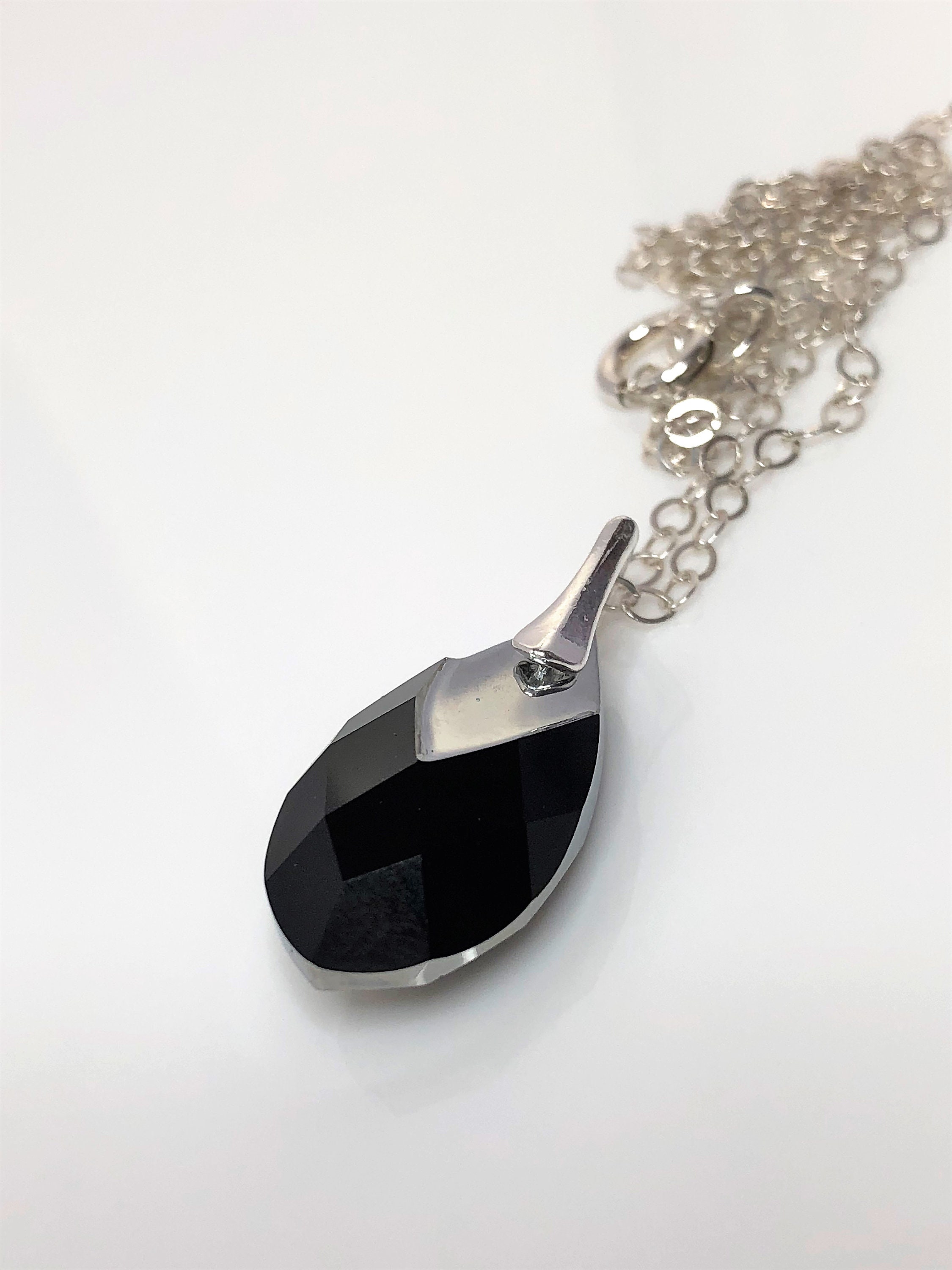 Jet Black Crystal Pendant Crystal Necklace Ebony Teardrop - Etsy UK