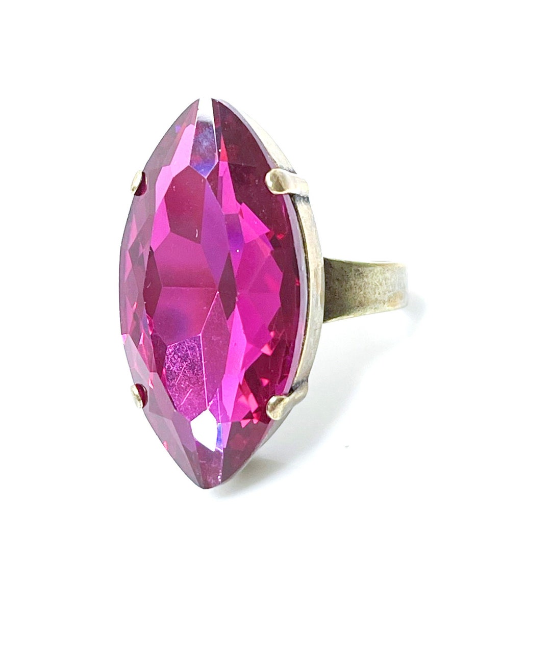 Fuchsia Pink Crystal Ring Large Pink Statement Ring Antique - Etsy