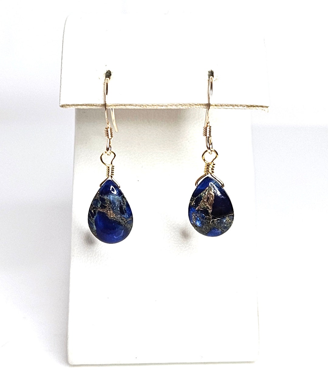 Saphir Jade Teardrop Ohrringe, Gold Filled, Blaue Rohstein Tropfen ...