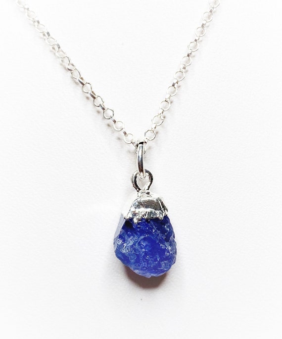 Raw Tanzanite Necklace Sterling Silver Natural Stone Nugget Pendant Minimalist Crystal Necklace December Birthstone Stone Pendant Etsy