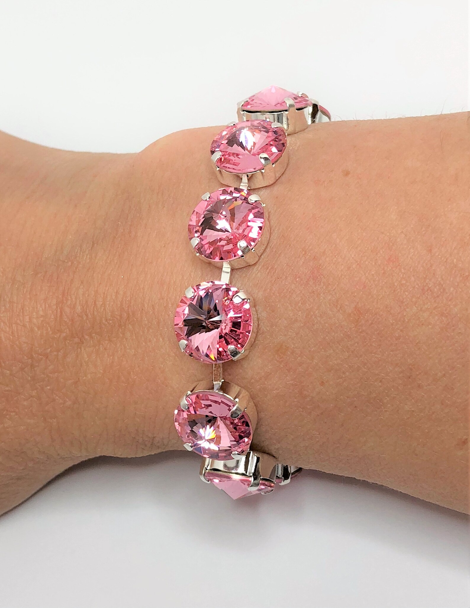 Rose Pink Crystal Bracelet Genuine Austrian Crystal Pink - Etsy
