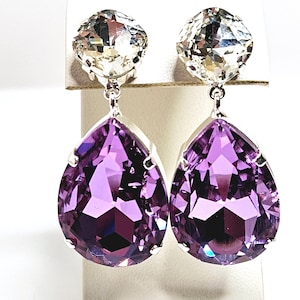 Violet Peardrop Crystal Earrings, Vintage Style, Statement Drops ...