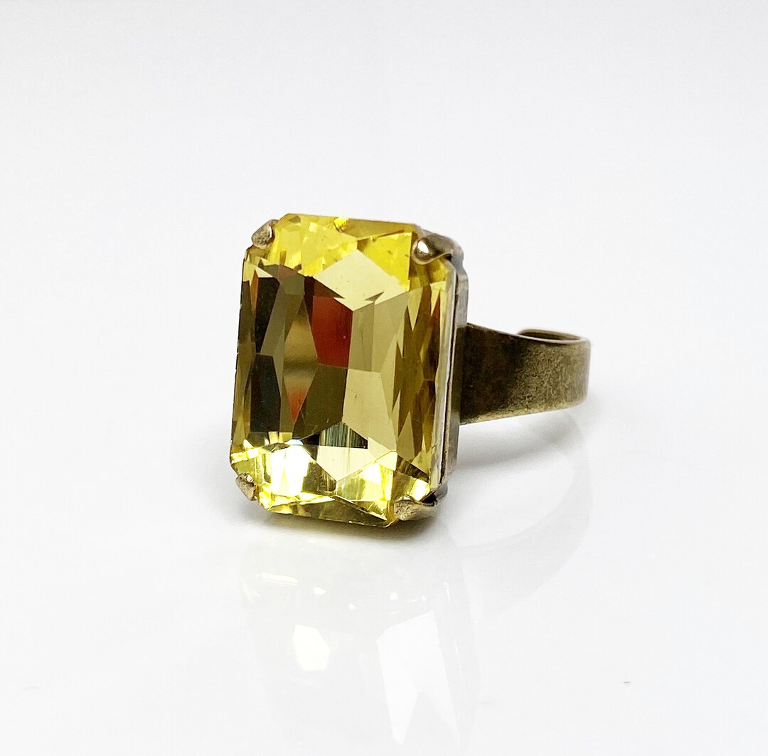 Yellow Crystal Ring, Jonquil Rectangle Statement Ring, Lemon Crystal ...