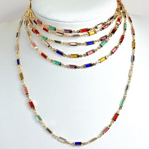 Very Long Multicolour Crystal Chain Necklace, Gold Tone, No Clasp, 78 ...