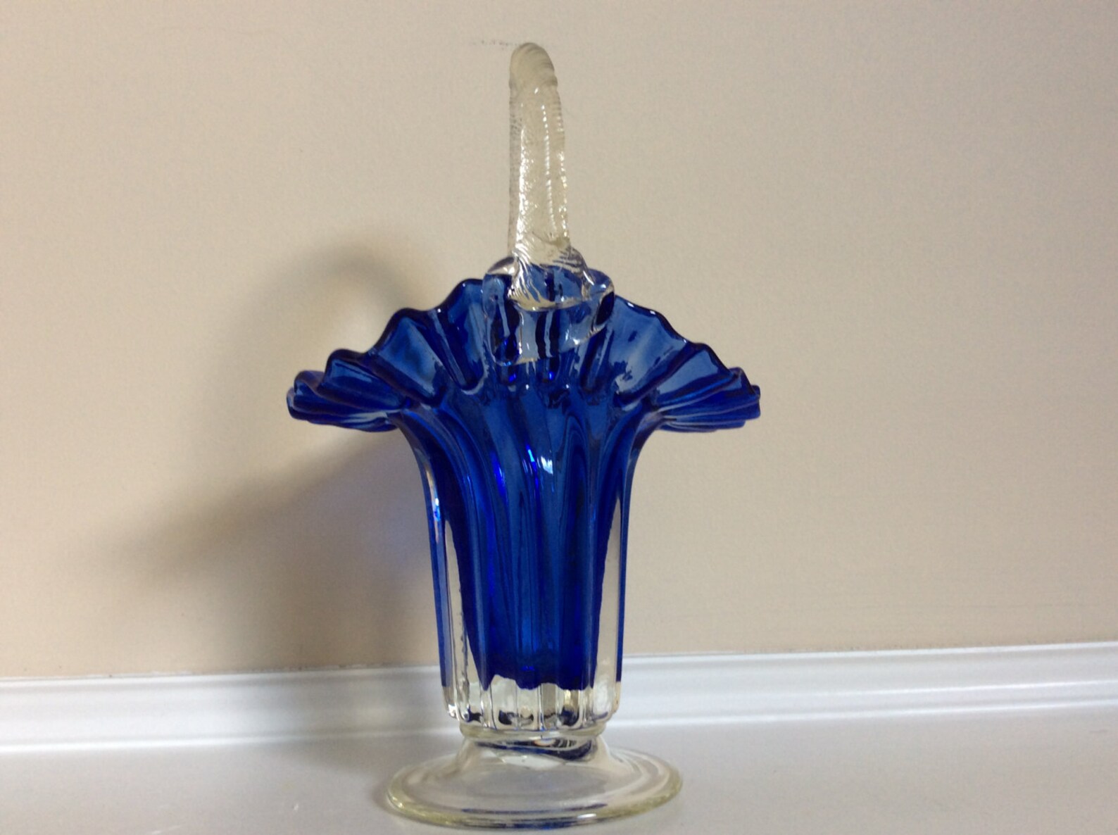 A Lovely Cobalt Blue and Clear Glass Handle Basket With - Etsy