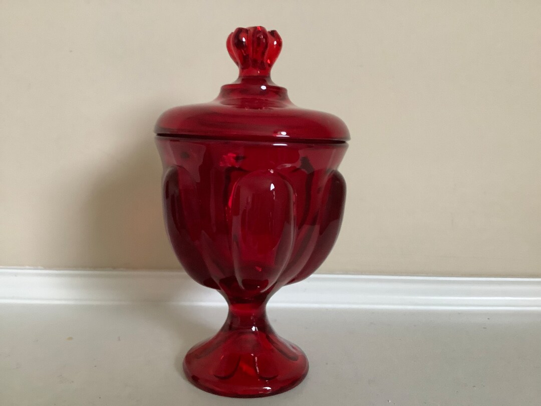 A Pretty Viking Ruby Red Art Glass Compote With Lid Candy Dish. - Etsy