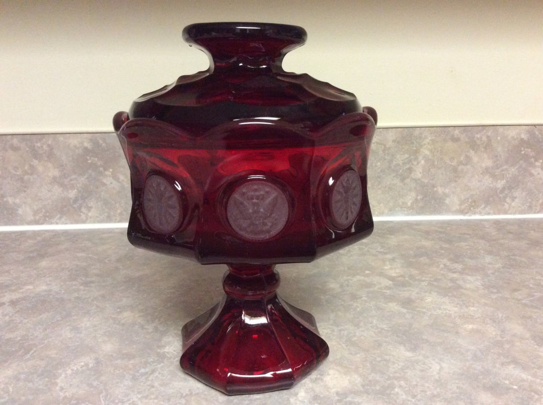 Fostoria Ruby Red Coin Glass Candy Dish With Cover - Etsy