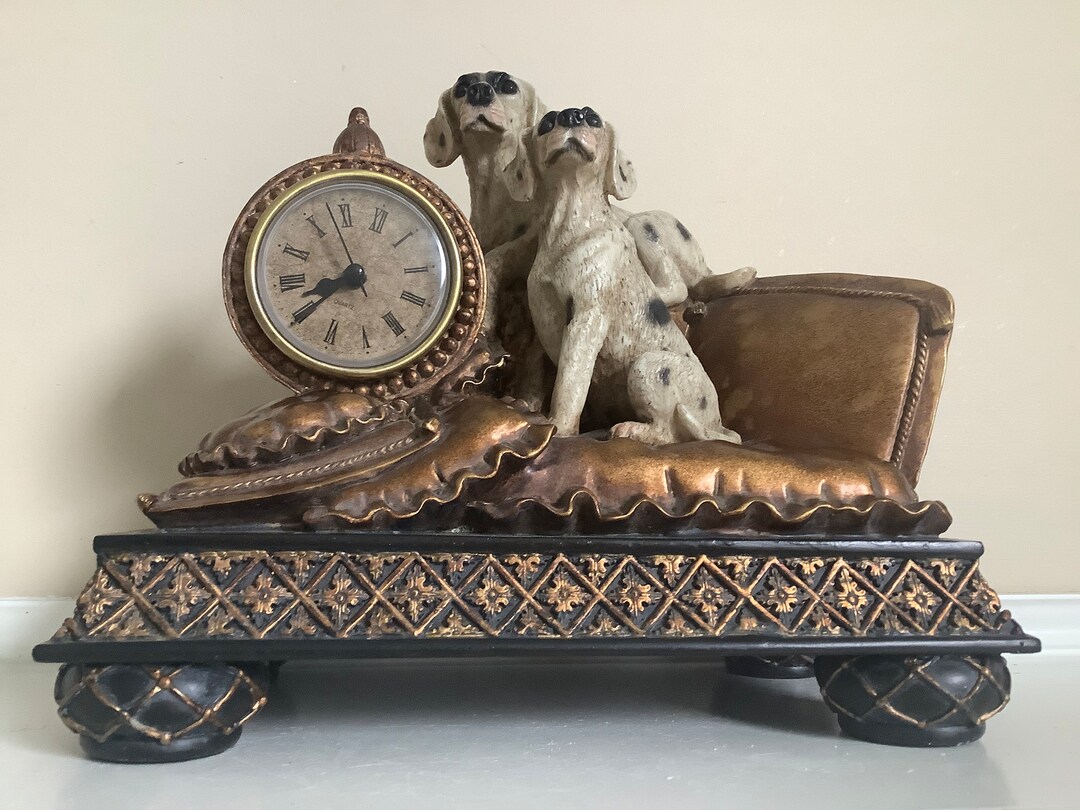 A Clock and Two Hunting Dogs on a Base With Brass Pillows. - Etsy