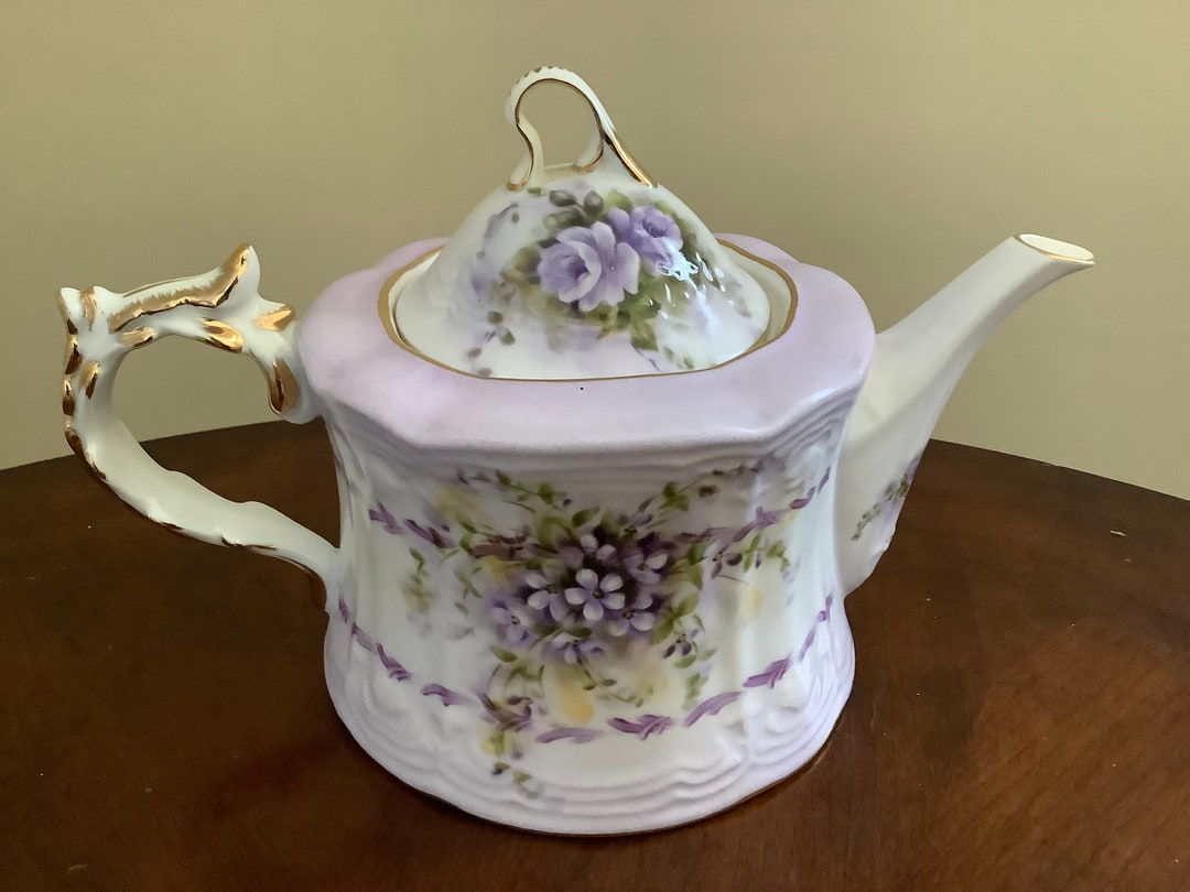 Lovely Lavender Porcelain Musical Teapot With a Flower Design; Lid ...