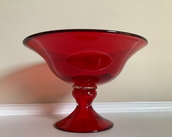 Red Glass Compote - Etsy