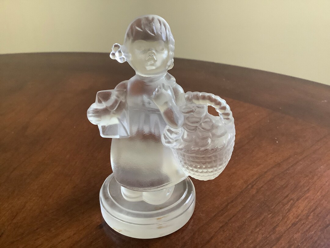 Goebel Clear Frosted Crystal Glass Girl Holding a Basket and Box ...