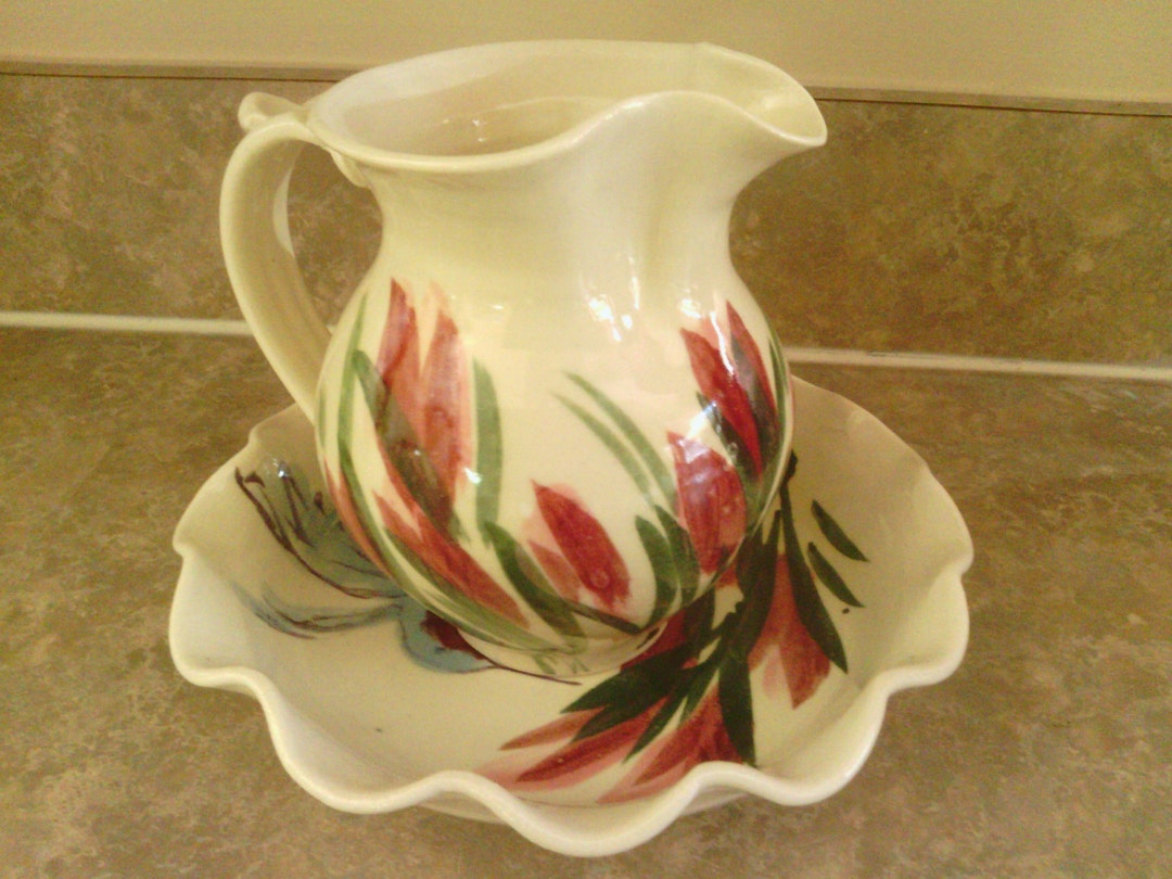 Pretty! Humming Bird and Floral Design Pitcher and Bowl, Petersen. - Etsy