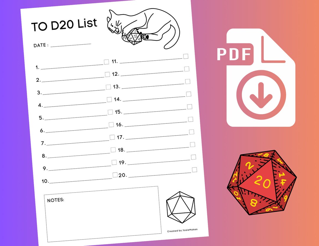 To Do List for D20 Roller Dice- Roll to Choose Your Task! D&D, Dungeons ...