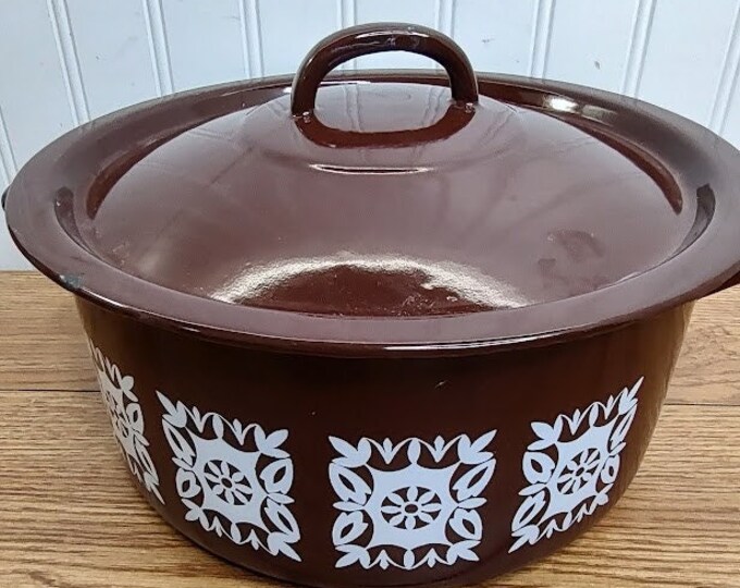 Vintage Oskar Schindler Brown Enamel Cookware 8 Quart Pot Made in ...