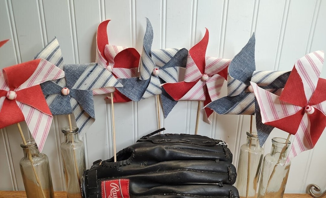 Baseball Themed Fabric Pinwheel ~ Pinwheel Red White Blue Home Decor - Etsy
