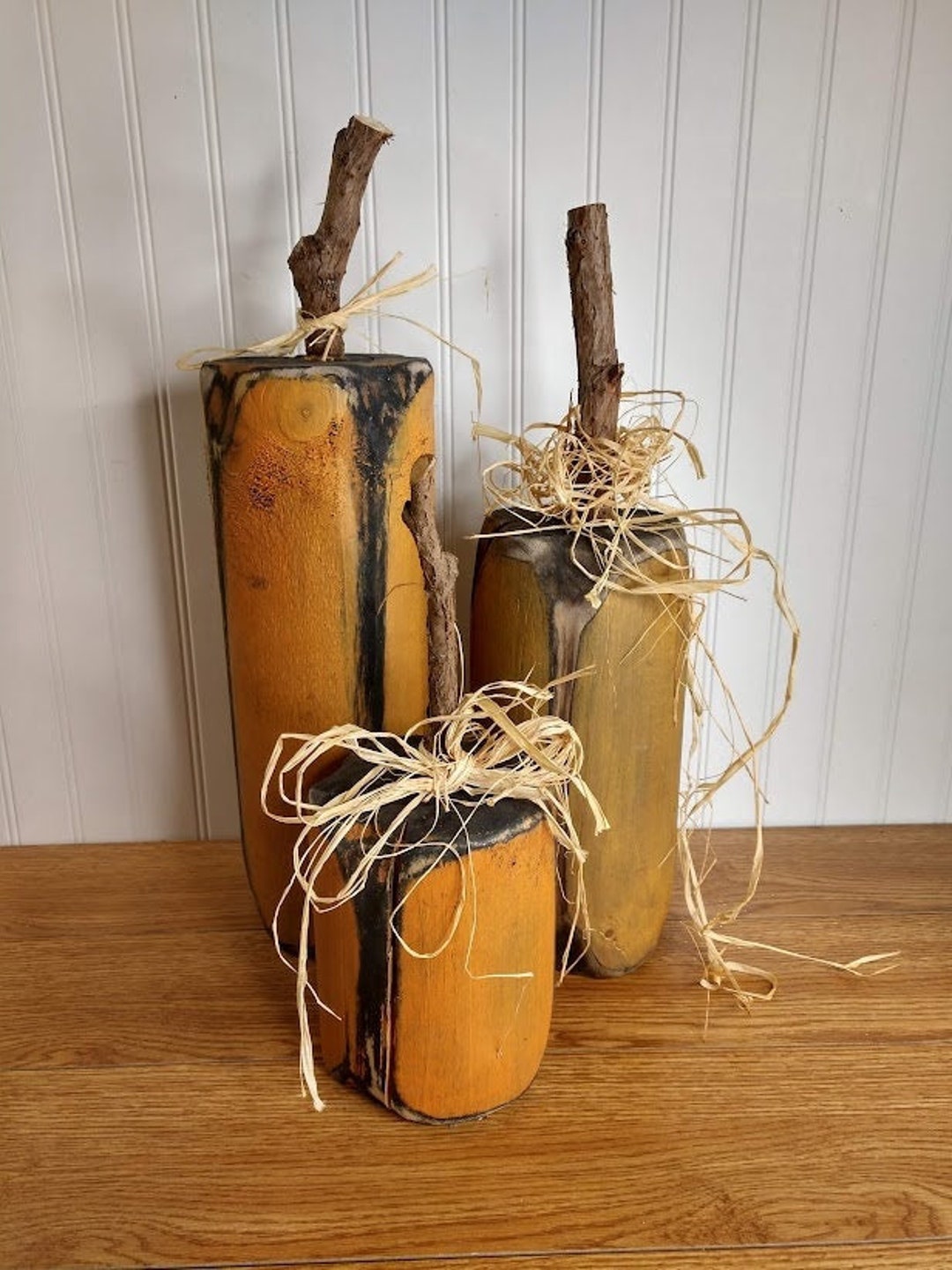 Wood Log Pumpkin Set ~ Rustic Fall ~ Farmhouse Halloween ~ Real Wood ...