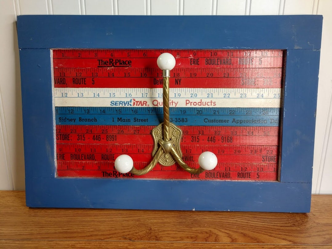 Vintage Red White & Blue Yardstick Coat Rack ~ Farmhouse Decor ...