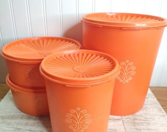 Orange Tupperware Canister Set - Canister Set- Servalier Lids - Etsy
