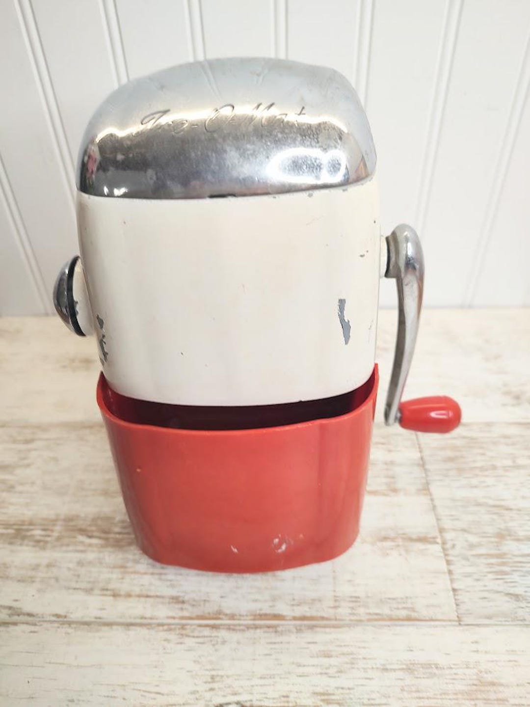 Vintage Ice O Mat Ice Crusher Shredder Enamel Red White Metal Bar ...