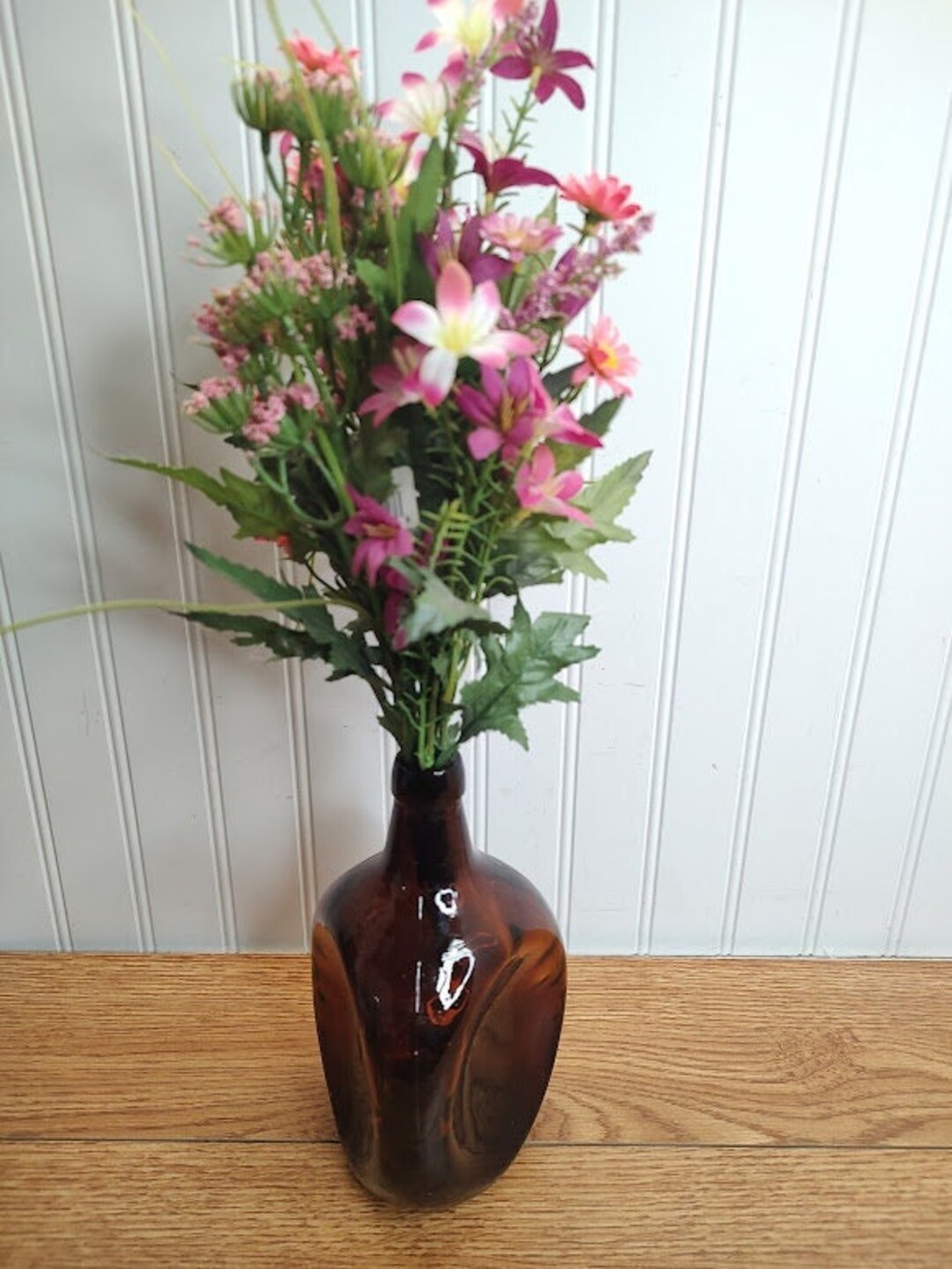 Vintage Brown Glass Three Sided Triangle Pinch Dimple Bottle ~ 8.25"h ...