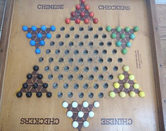 Antique Wooden Board Game, Chinese Checkers, Hop Ching - Etsy