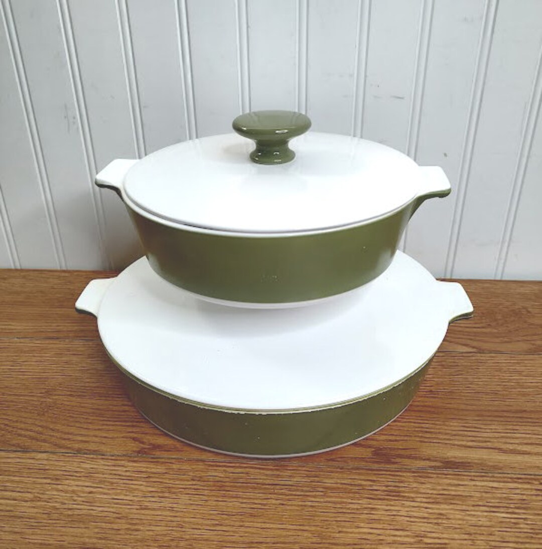 Vintage Corningware Avocado Green 1QT Casserole and 10" Casserole Dish ...