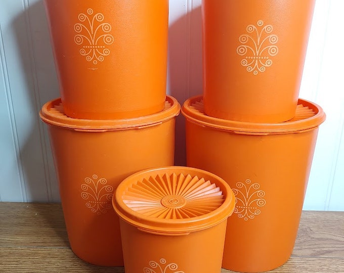 Orange Tupperware Canister Set - Canister Set- Servalier Lids - Etsy
