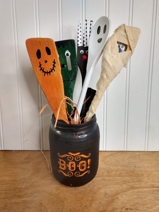 Jar Full of Halloween Fun Spooky Wooden Spoons Spooky - Etsy