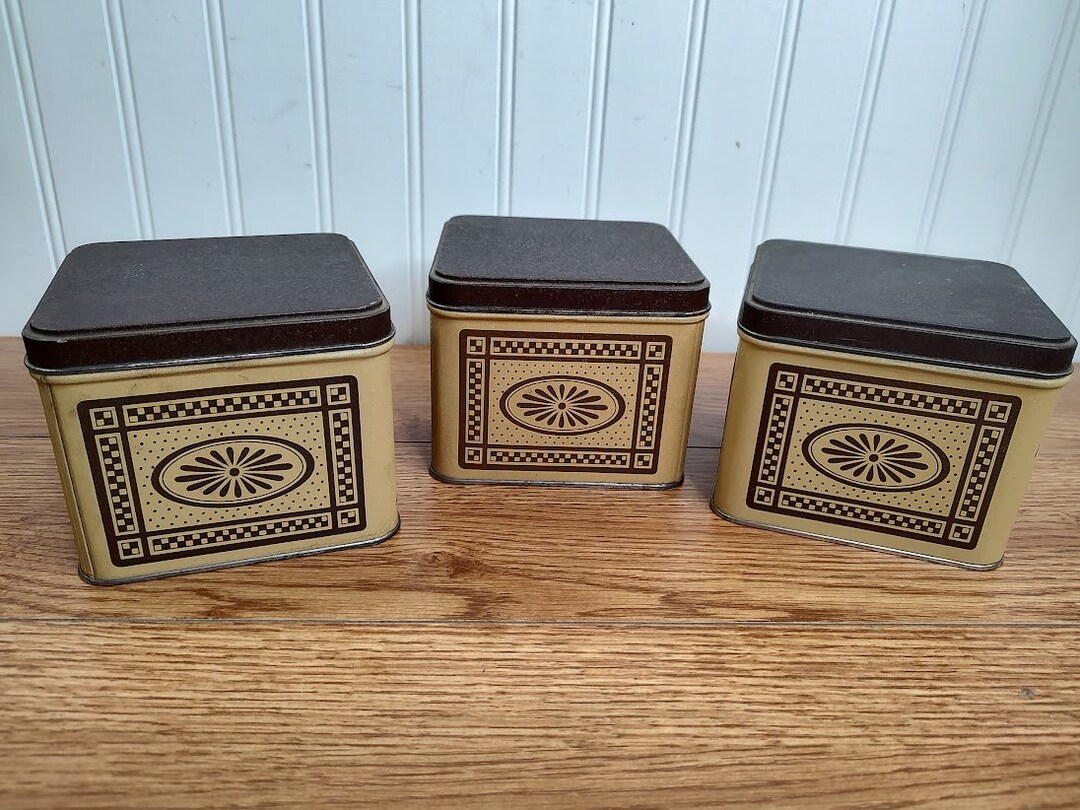 Brown Checkered Tin Canister ~ Stackable Canister Tin Container - Etsy