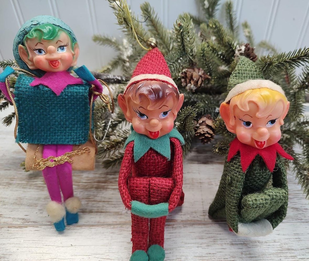 Burlap Knee Hugger Elves ~ Pixie Elf Shelf Sitters ~ Vintage 1950's ...