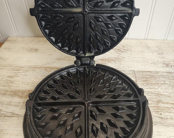 Antique Cast Iron Waffle Iron - Diamond Pattern Waffle Maker - Marked ...