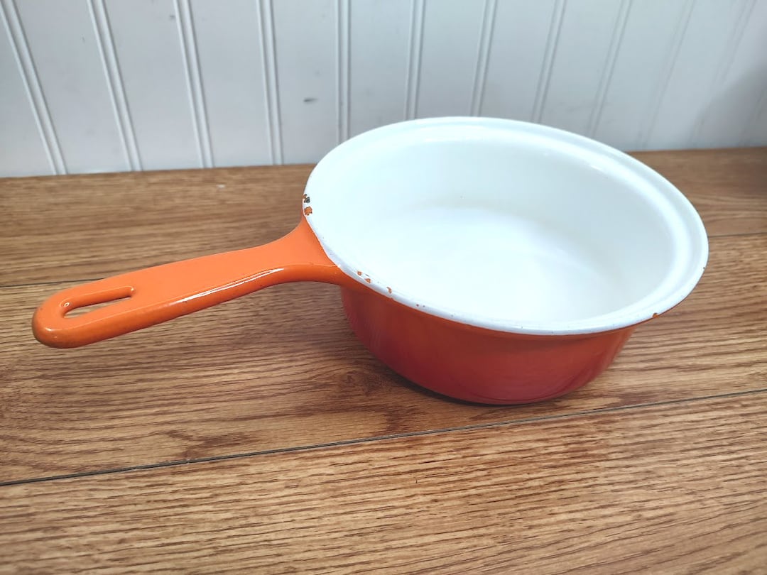 Vintage Casron Red-orange Saucepan Enamel Cast Iron Made in Japan ...