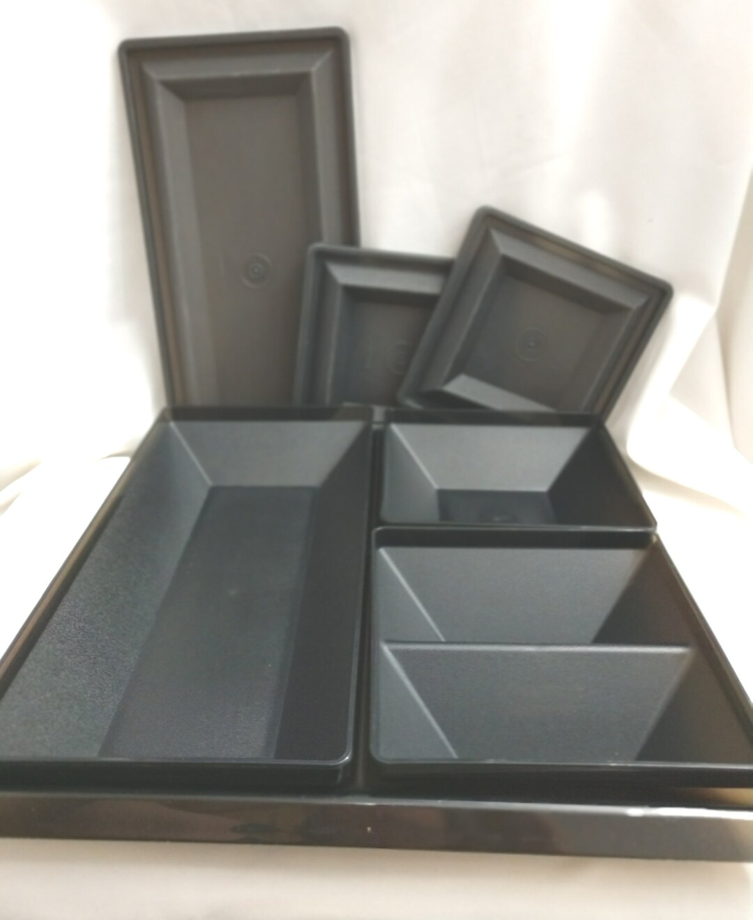 Tupperware 7 Piece Get Togethers Buffet Set Black Tray Servers # 1385 ...