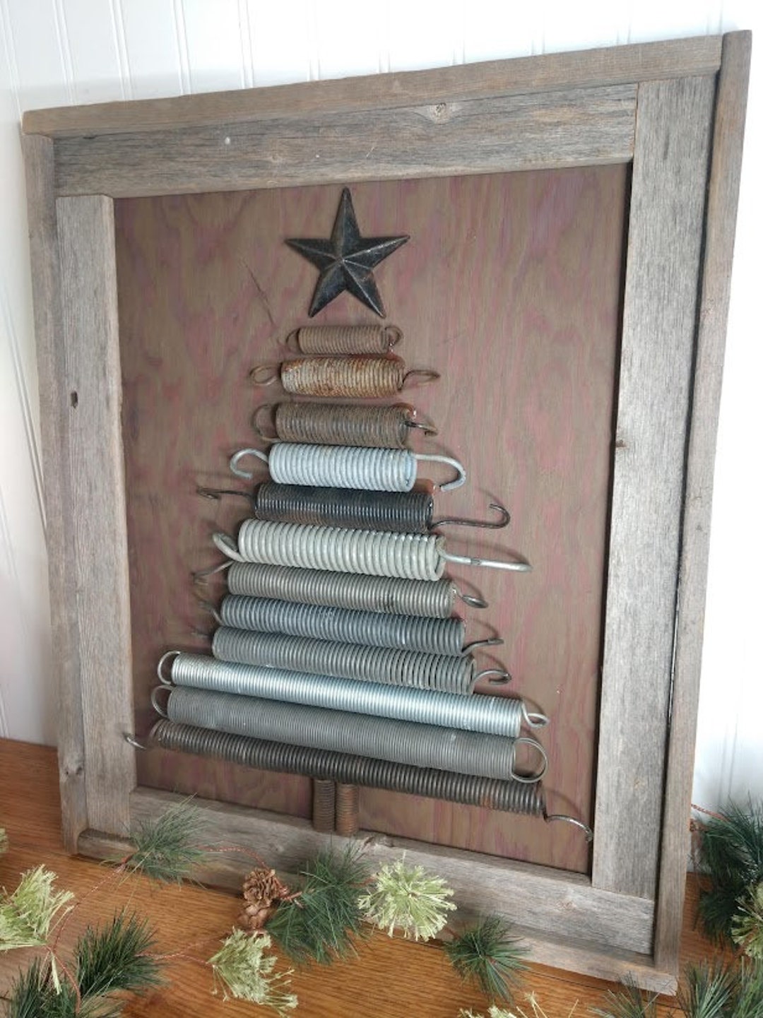LARGE 23" X 19" Vintage Hardwood Rusty Spring Christmas Tree / Holiday ...