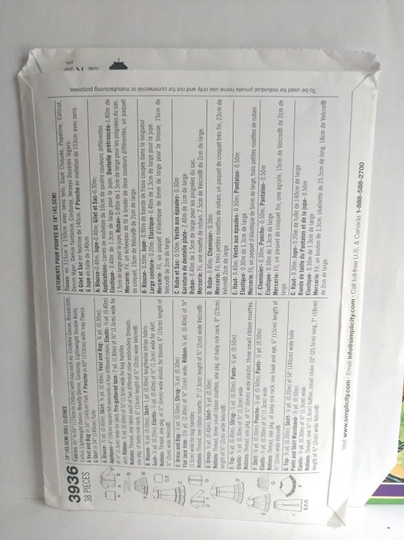 Simplicity 18 Doll Clothes 3936 - Etsy UK