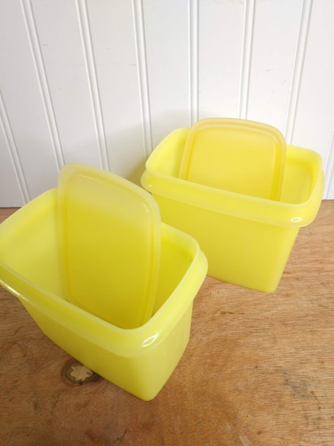 TWO Tupperware 4.25" Shelf Saver Storage Container #1243 Yellow With ...