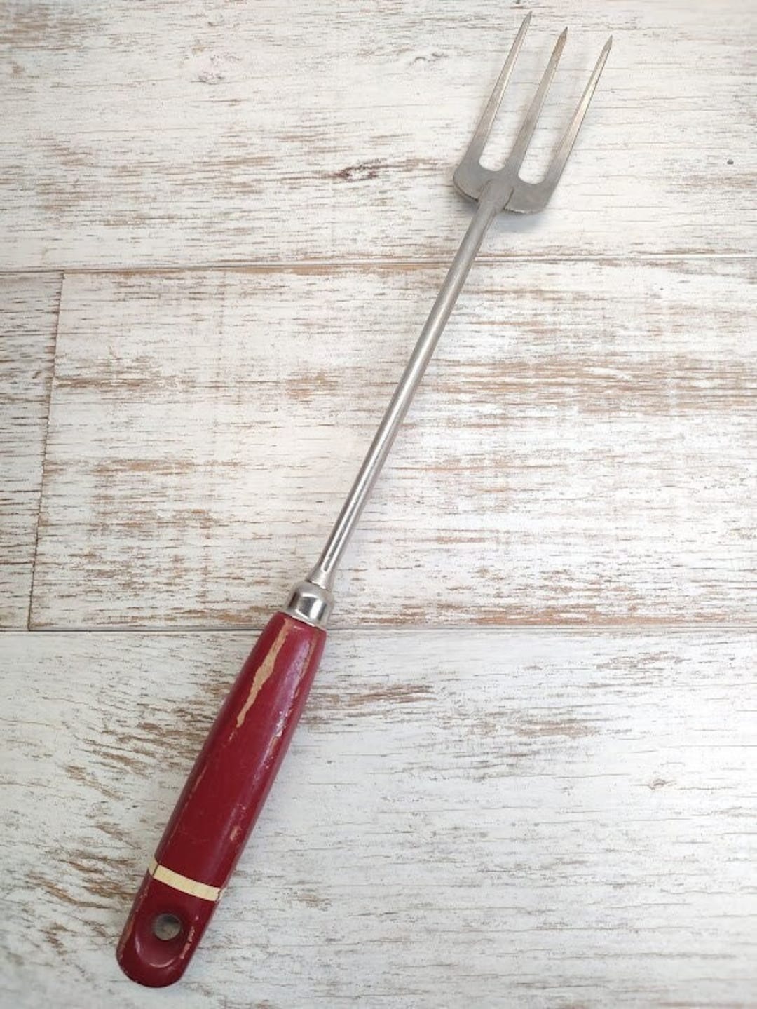 Vintage Ekco A & J - Meat Fork With Red and Yellow Wood Handle - U.S.A ...