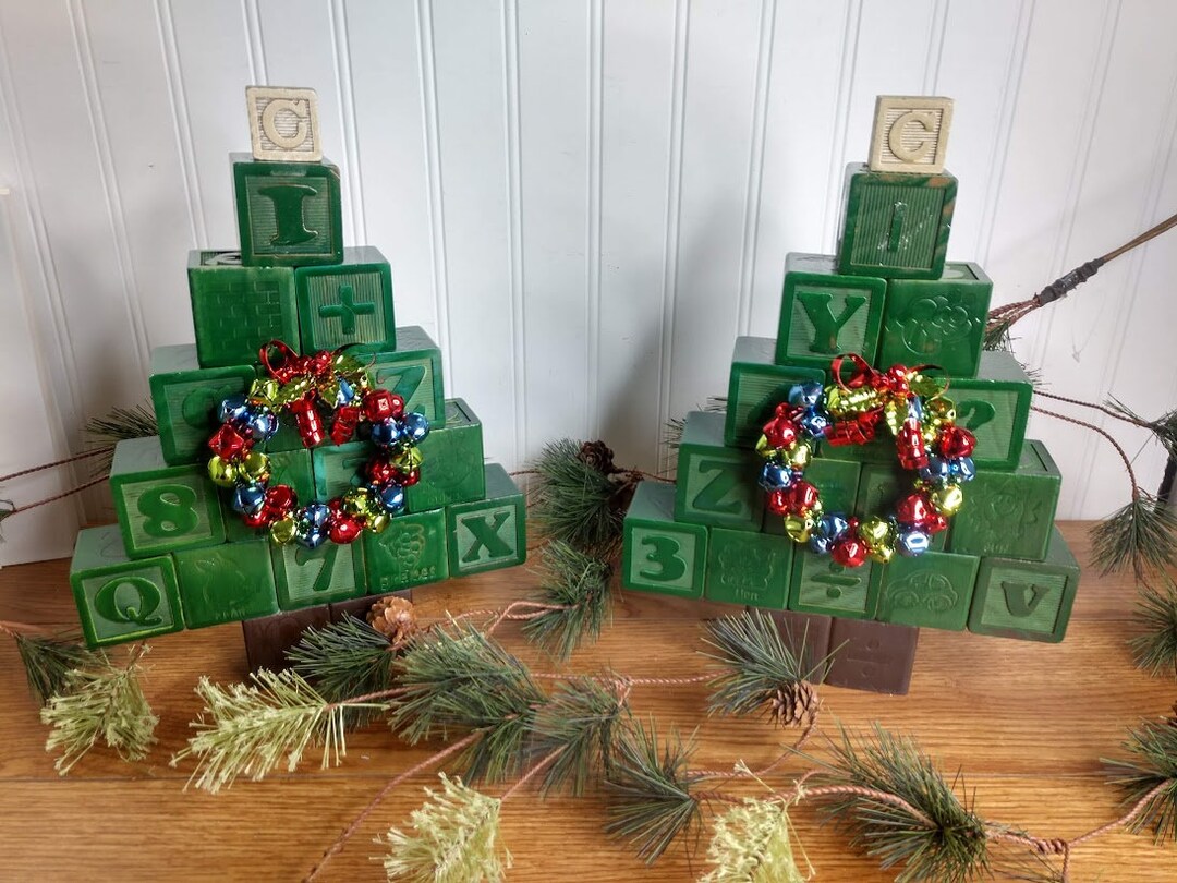 Upcycled Kids Blocks ~block Tree ~ Kid Christmas ~ Vintage Christmas - Etsy