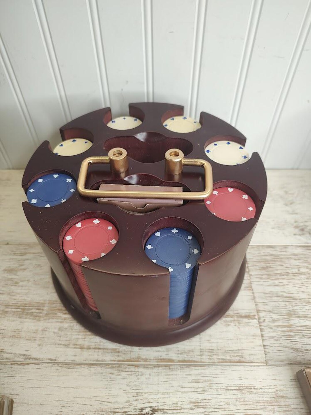 Poker Chip Caddy Solid Wood Carousel With Felted Bottom and 2 Decks ...