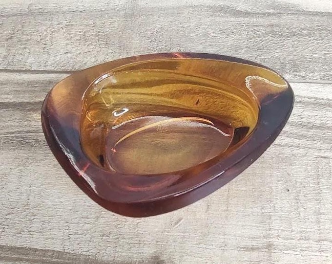RESERVED for WD Amber Bohemian Art Crystal Glass 1960's Trinket Bowl ...