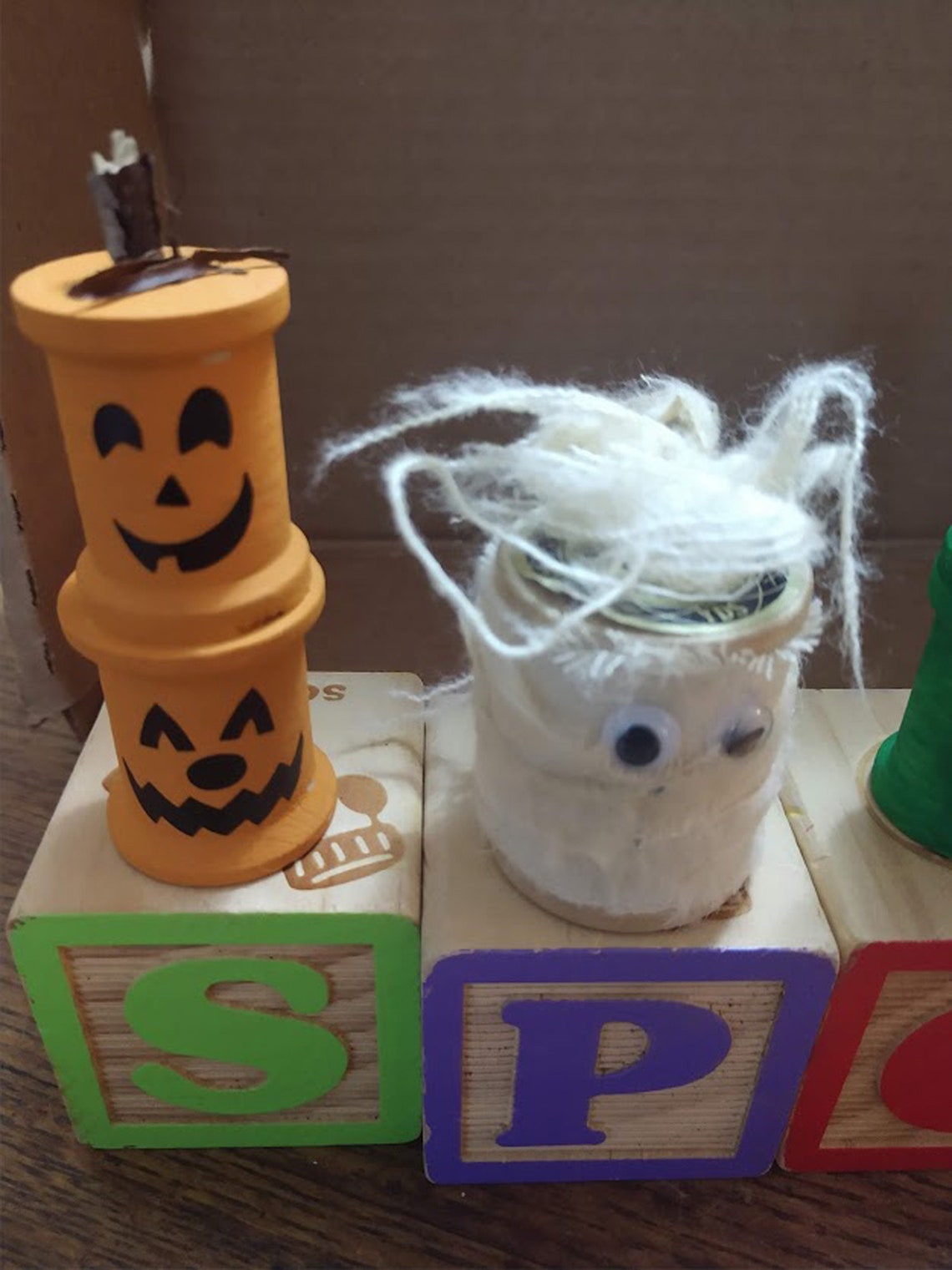 Upcycled Kids Blocks Spooky Spools Kid Halloween Decor Fun - Etsy