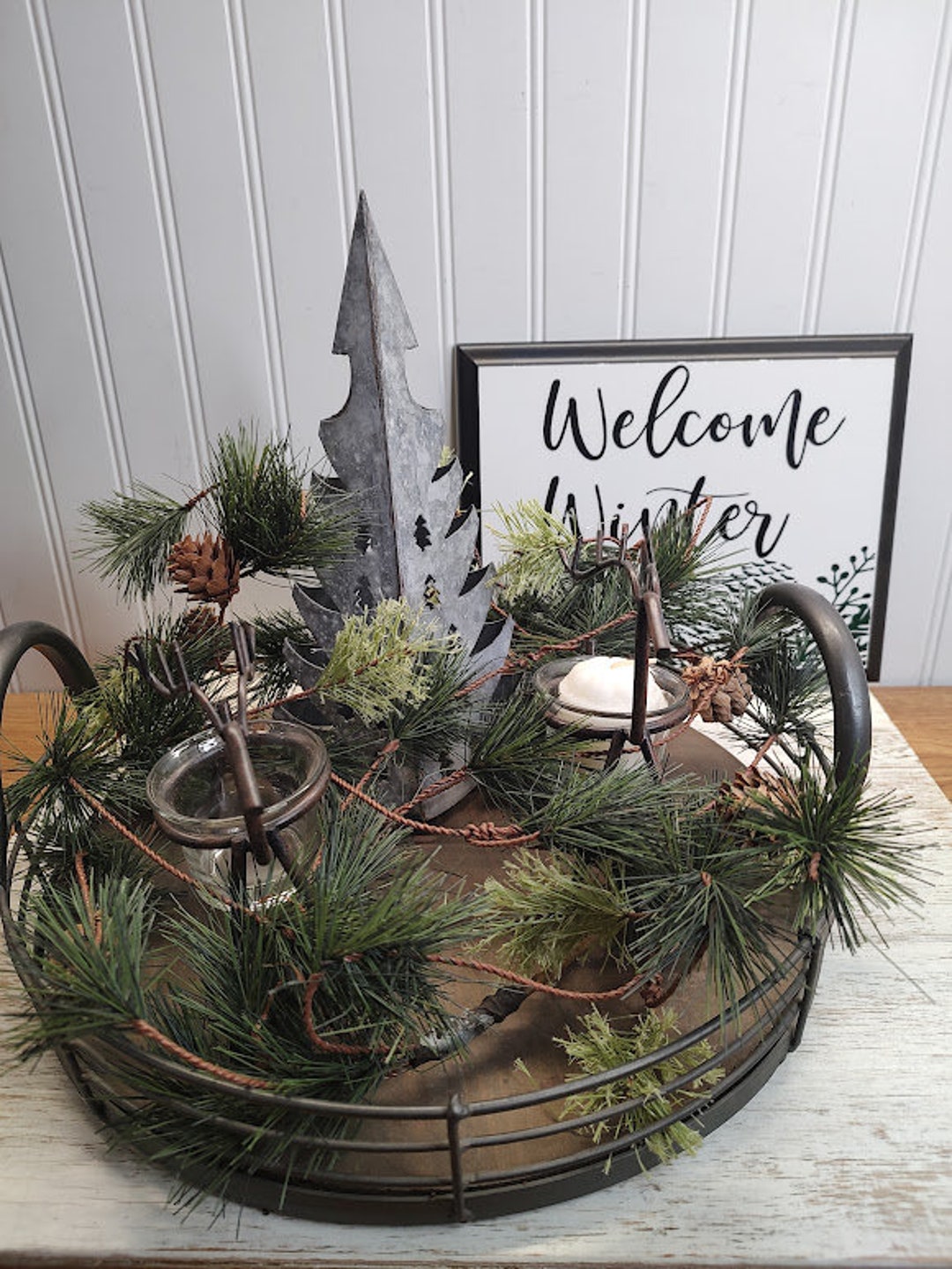 Rustic Winter Christmas Vignette ~ Cabin Christmas ~ Farmhouse ...
