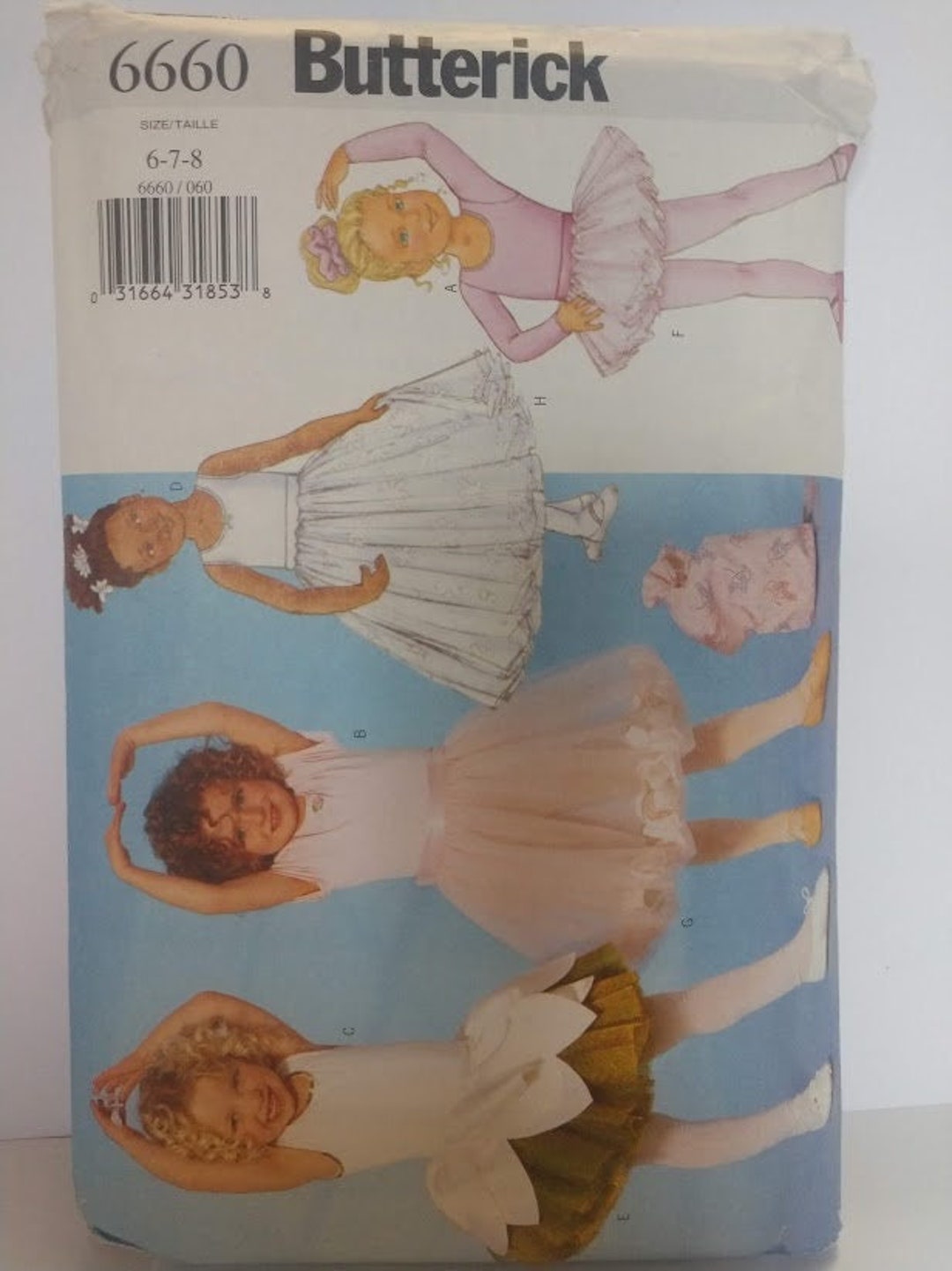 Butterick 6660 Child's Leotard, Skirt Bag and Ponytail Holder Size 6-7 ...