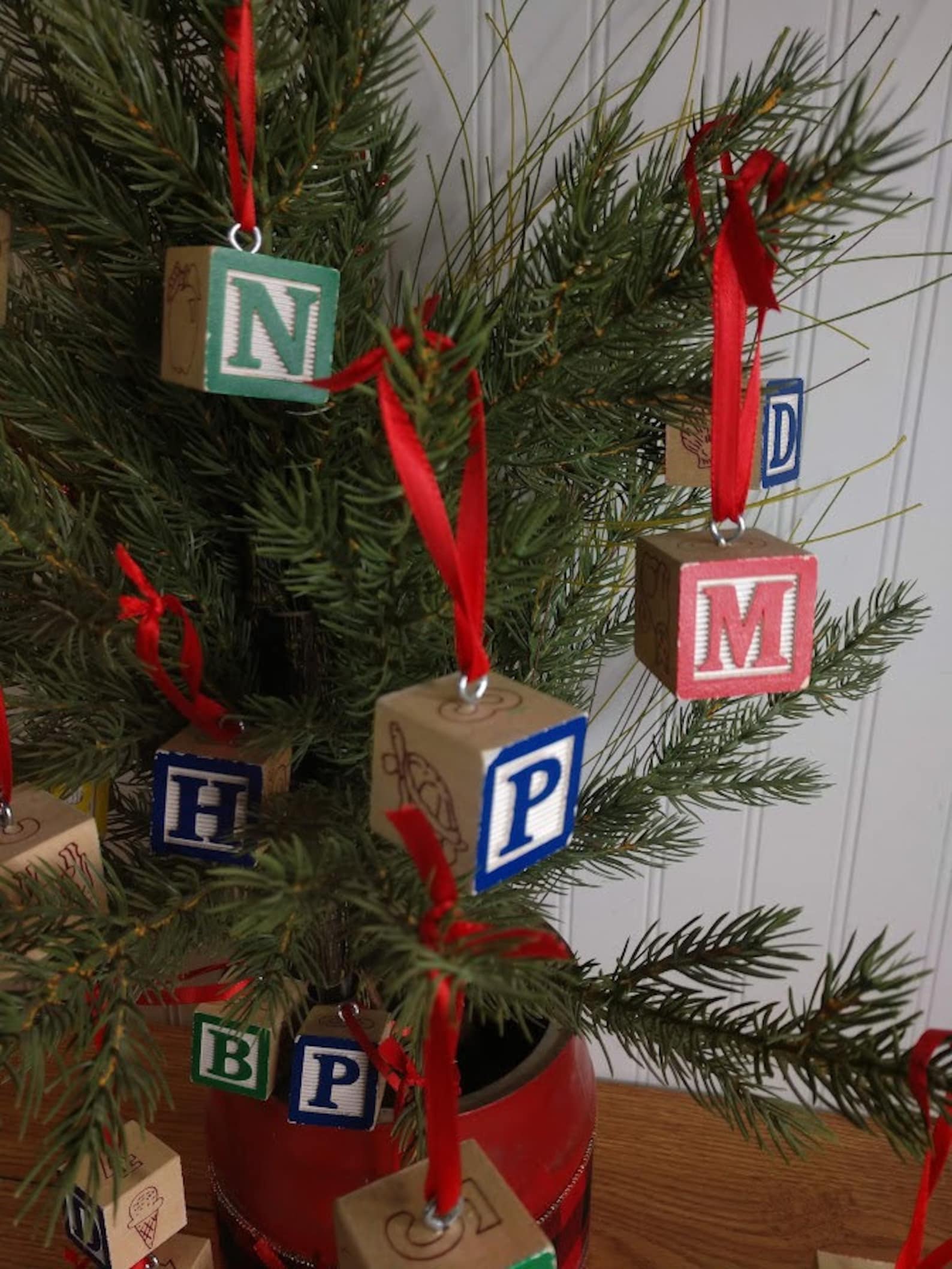 Alphabet Block Christmas Ornament, Vintage Wooden Alphabet Block ...