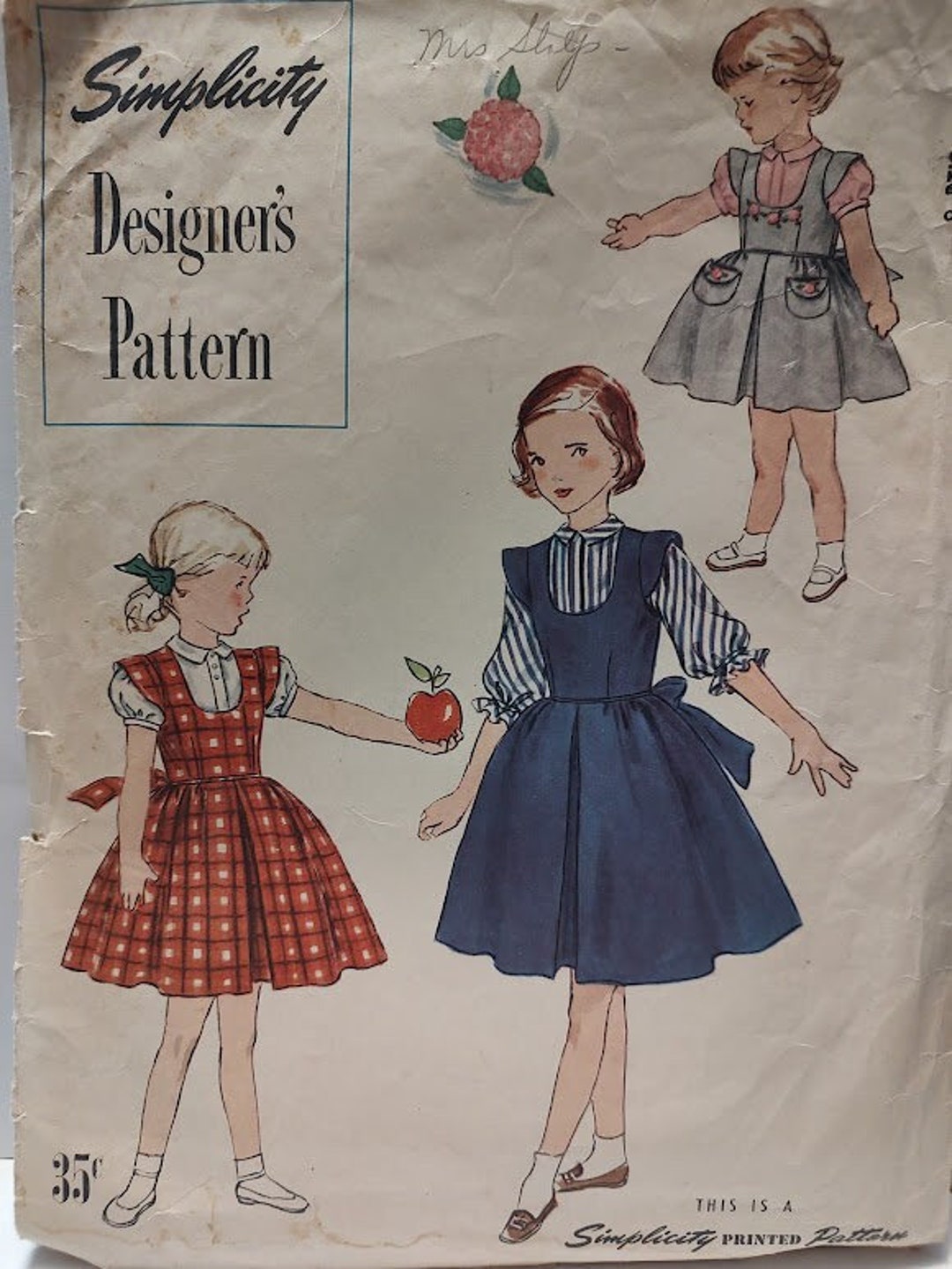Vintage Sewing Pattern Simplicity Designer #8313 Girls Jumper Dress ...
